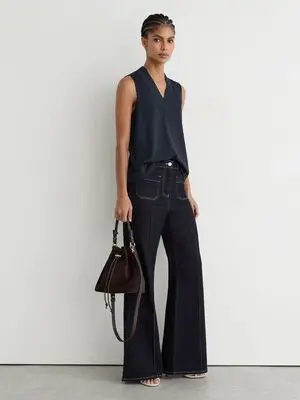 REISS Jersey V-neck Vest - Navy