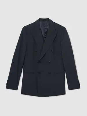 REISS Tailored Fit Double-breasted Check Suit Blazer Wool-blend