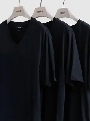 REISS Dayton Pack-pack Cotton V-neck Tailored-fit T-shirts - Navy