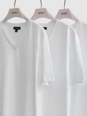REISS Dayton Pack-pack Cotton V-neck Tailored-fit T-shirts - White