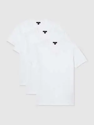 REISS Dayton Pack-pack Cotton V-neck Tailored-fit T-shirts - White