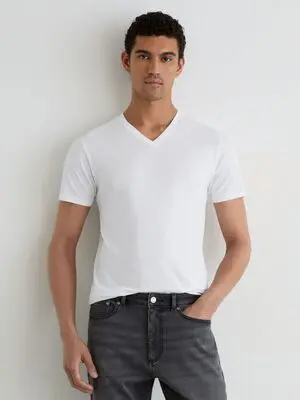 REISS Dayton Pack-pack Cotton V-neck Tailored-fit T-shirts - White