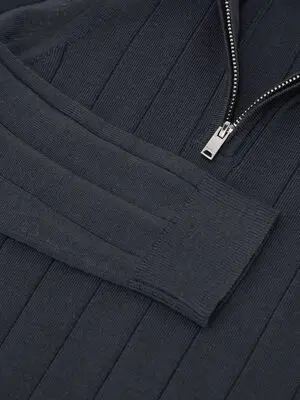 REISS Merino Wool Wide-rib Half-zip Jumper