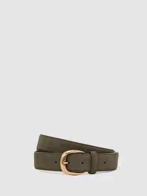 REISS Pierce Curved-buckle Belt - Dark Sage Green
