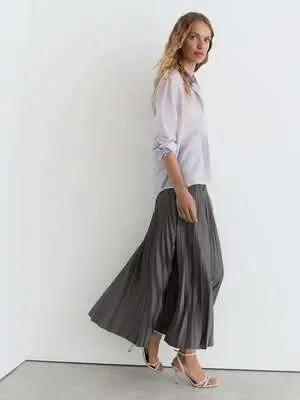 REISS Pleated Midi Skirt - Grey
