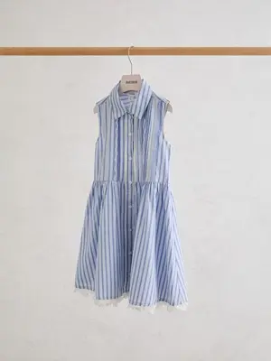REISS Blue & White 9-13 Yrs Cotton Striped Lace-trim Shirt Dress - Blue/white