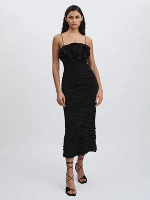 Acler Gathered Midi Dress - Black