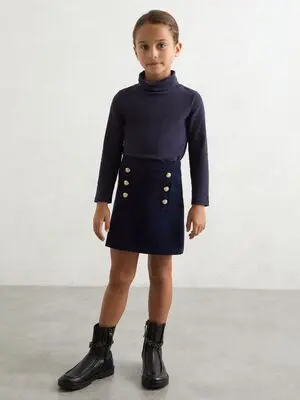 REISS 9-13 Yrs Cotton-jersey Roll-neck Top With Stretch - Navy