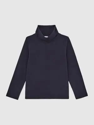 REISS 9-13 Yrs Cotton-jersey Roll-neck Top With Stretch - Navy