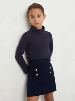 REISS 9-13 Yrs Cotton-jersey Roll-neck Top With Stretch - Navy