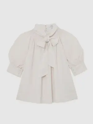 REISS Tie-neck Short-sleeve Blouse - Ivory