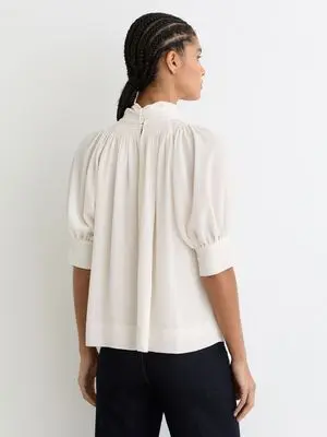 REISS Tie-neck Short-sleeve Blouse - Ivory