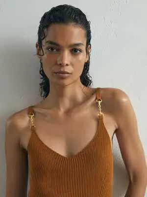 ATELIER Silk-blend Rib-knit Cami - Rust
