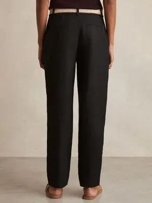 REISS Linen Belted Tapered Trousers