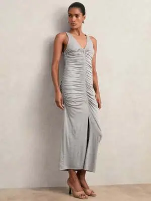 REISS Ruched Stretch Sleeveless Jersey Dress - Grey