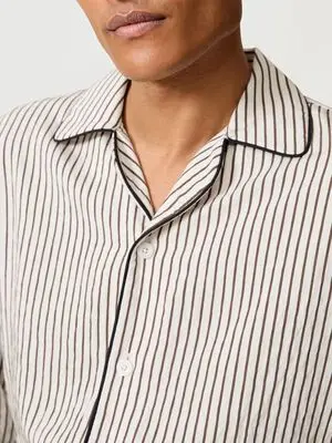 REISS White & Brown Stripe Cuban-collar Piped Shirt