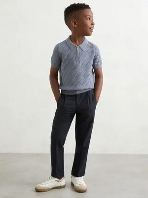 REISS 3-9 Yrs Relaxed-fit Pleated Tapered Trousers - Navy