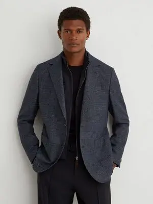 REISS Check Single-breasted Blazer With Gilet Insert Tailored-fit - Navy
