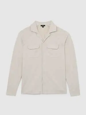 REISS Jersey Twin-pocket Cuban-collar Overshirt