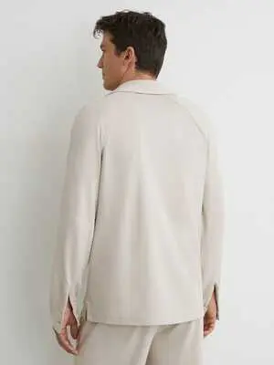 REISS Jersey Twin-pocket Cuban-collar Overshirt
