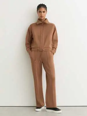 REISS Premium Interlock Wide-leg Joggers - Camel