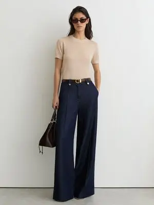 REISS Short-sleeve Knitted Top In Linen Blend - Neutral