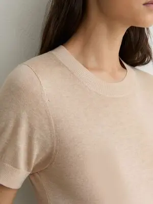 REISS Short-sleeve Knitted Top In Linen Blend - Neutral
