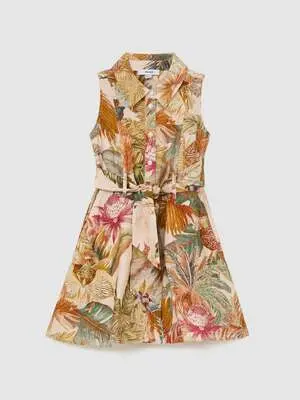 REISS 3-9 Yrs Floral-print Belted Shirt Dress - Neutral