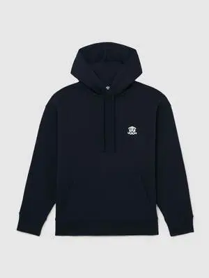 REISS Monogram Embroidered Relaxed Hoodie - Navy