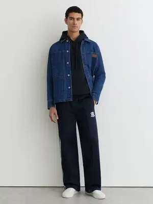 REISS Monogram Embroidered Relaxed Hoodie - Navy