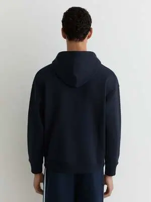 REISS Monogram Embroidered Relaxed Hoodie - Navy