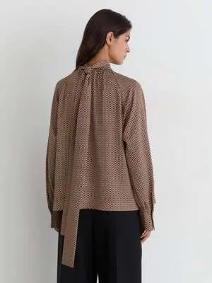 REISS Geometric-print Tie-neck Blouse