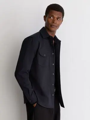 REISS Cotton-twill Twin-pocket Regular-fit Shirt - Navy