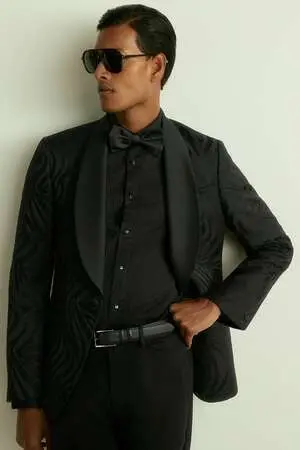 REISS Wool-blend Jacquard Tuxedo Jacket - Black