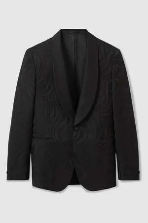 REISS Wool-blend Jacquard Tuxedo Jacket - Black
