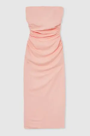 REISS Ruched Strapless Bodycon Midi Dress - Light Pink