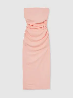 REISS Ruched Strapless Bodycon Midi Dress - Pink