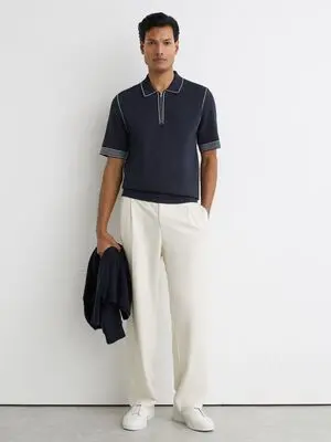 REISS Stitch-detail Half-zip Polo Shirt