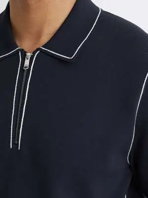 REISS Stitch-detail Half-zip Polo Shirt