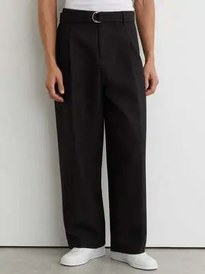 REISS Monogram Relaxed-fit Belted Trousers - Black