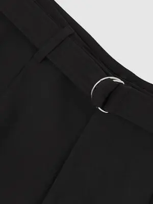 REISS Monogram Relaxed-fit Belted Trousers - Black