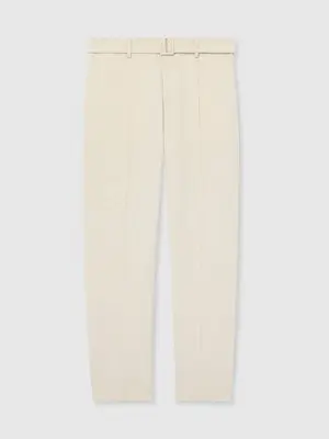 REISS Monogram Relaxed-fit Belted Trousers - Stone