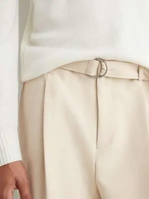 REISS Monogram Relaxed-fit Belted Trousers - Stone