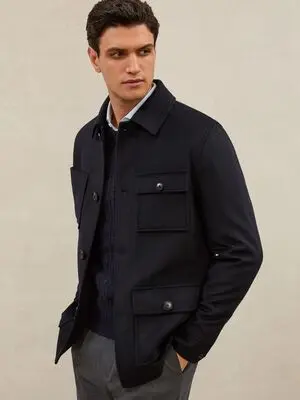 REISS Atelier Cashmere Field Jacket - Navy