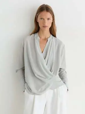 REISS Matte Silk Draped Shirt - Grey