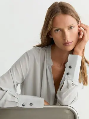 REISS Matte Silk Draped Shirt - Grey