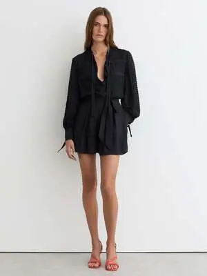 REISS Embroidered Long-sleeve Belted Playsuit