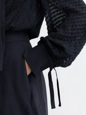 REISS Embroidered Long-sleeve Belted Playsuit