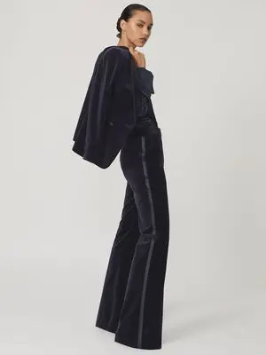 REISS Velvet Satin-stripe Flared Trousers - Navy