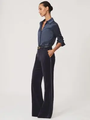 REISS Velvet Satin-stripe Flared Trousers